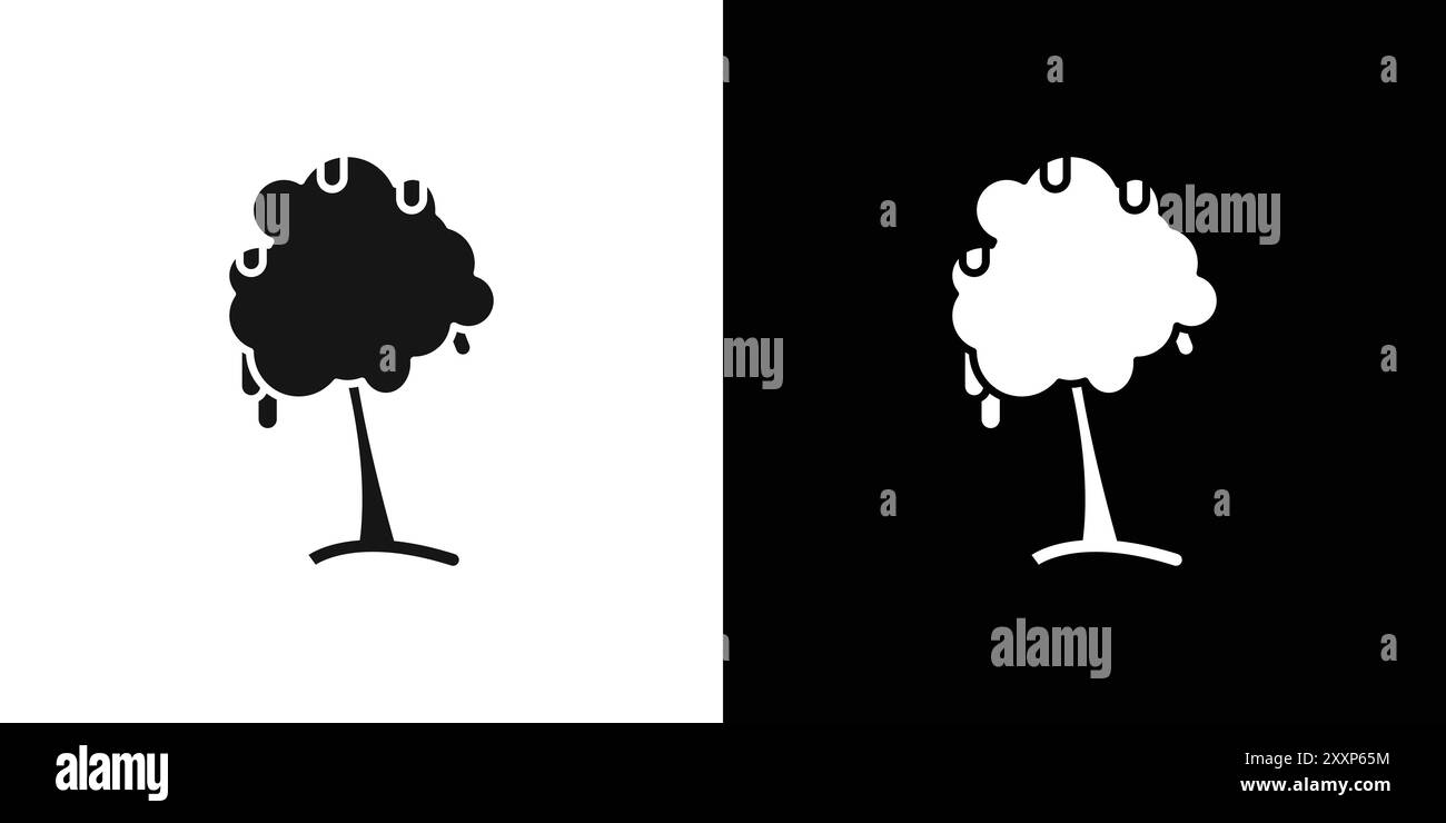 Winter tree icon Black line art vector in black and white outline set ...