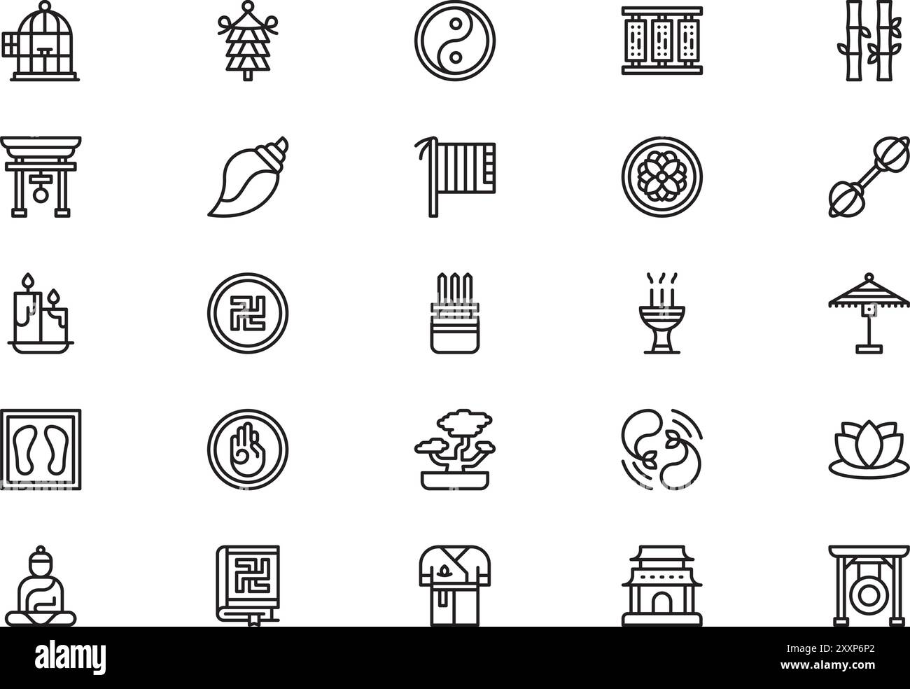 Buddhism icons collection is a vector illustration with editable stroke ...
