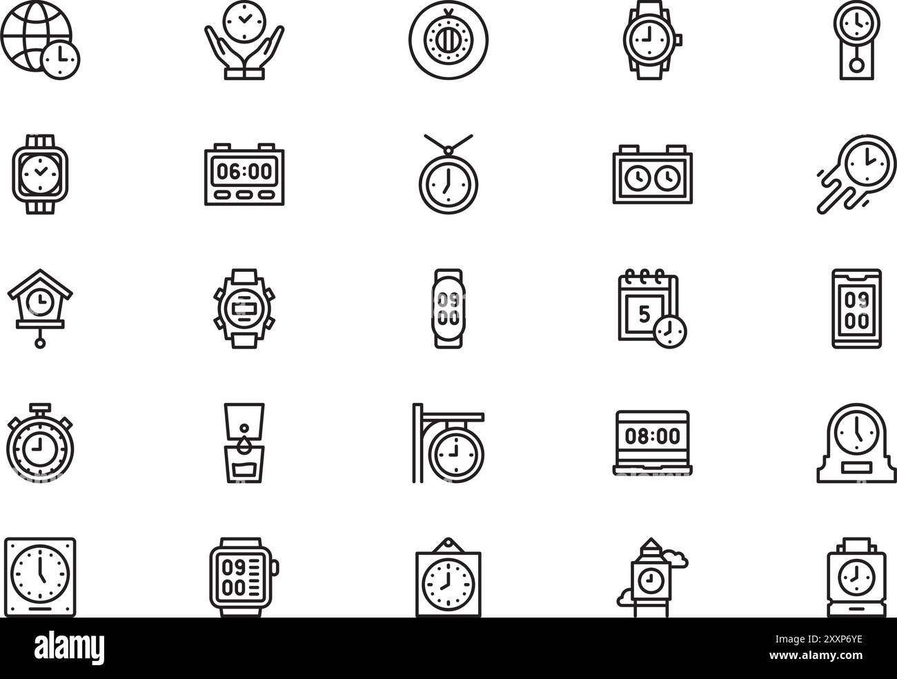 Watch and clock icons collection is a vector illustration with editable ...