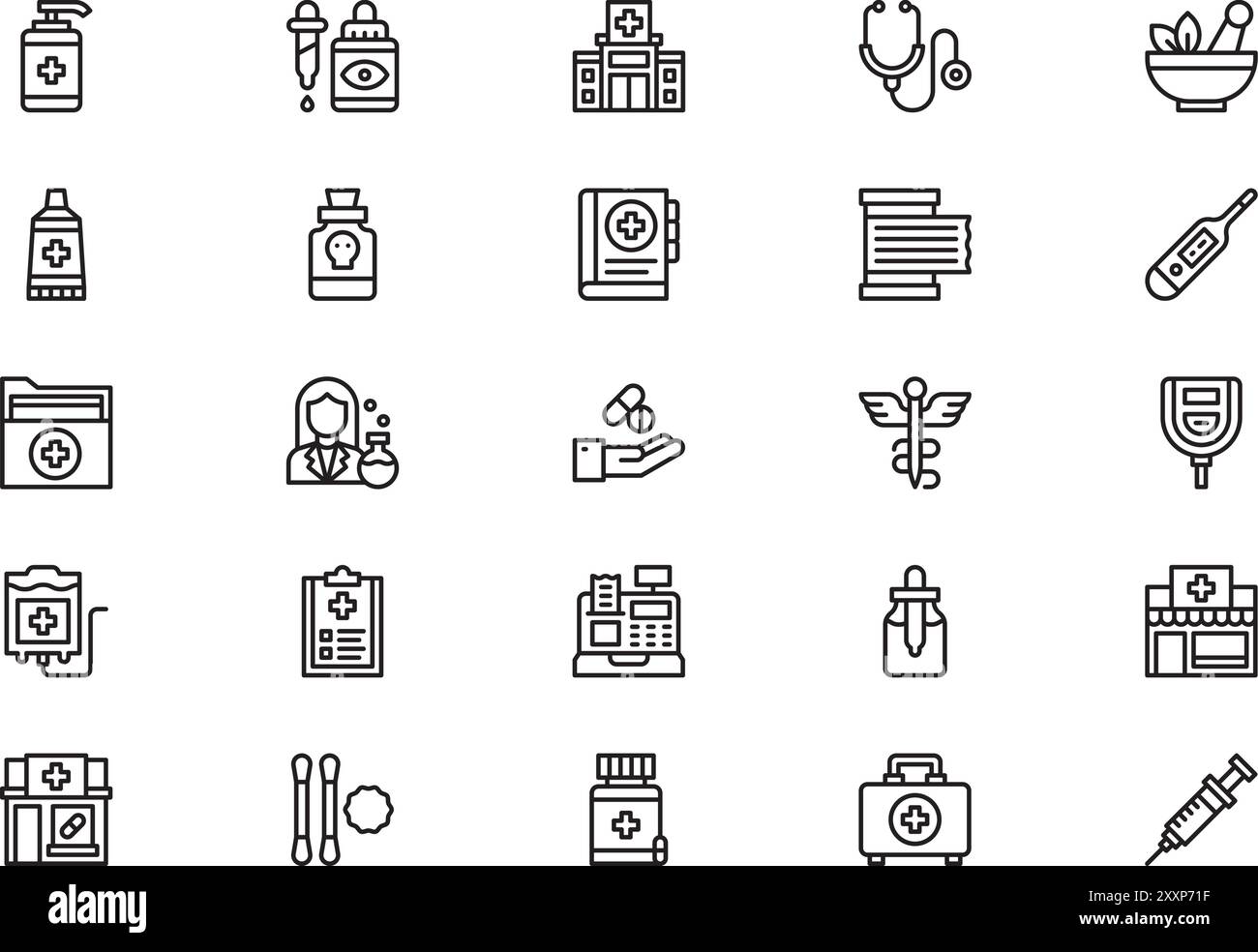 Pharmacy icons collection is a vector illustration with editable stroke ...