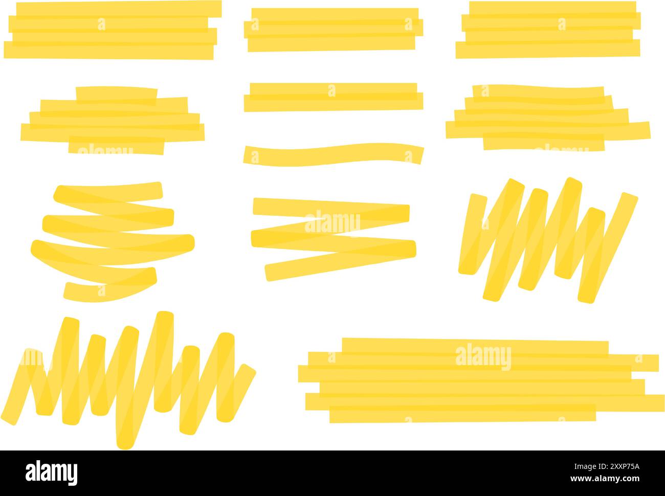 Set of highlight marker lines and strokes. Yellow transparent freehand ...