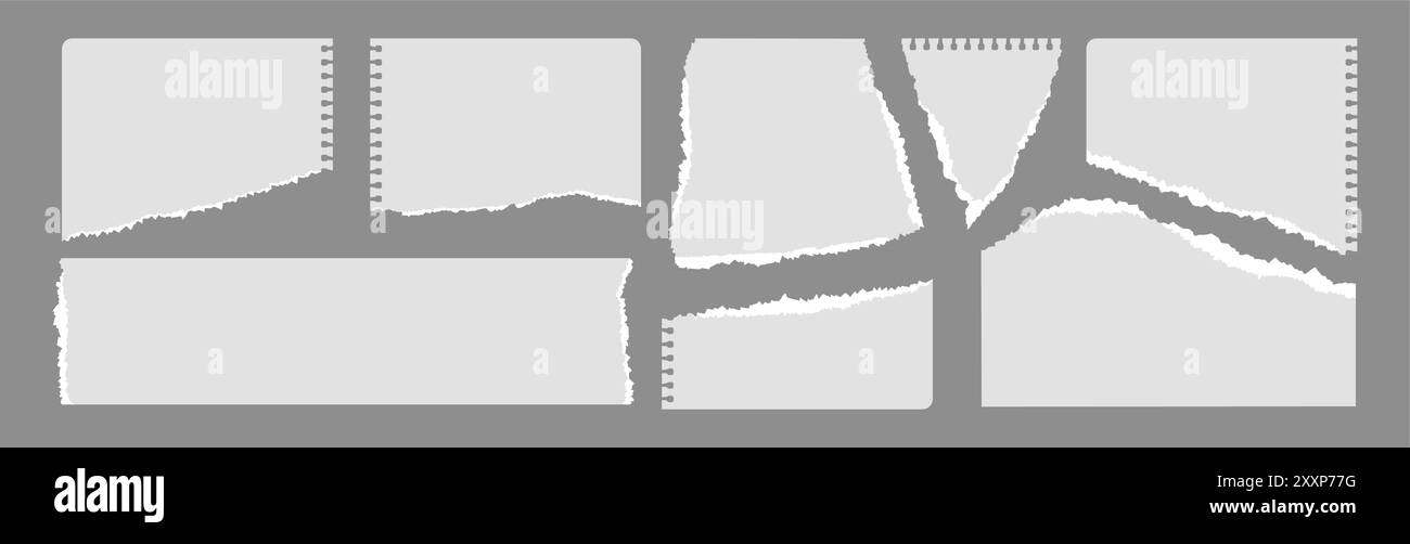 Torn paper pieces, notebook pages with ripped edges, notepaper pieces ...