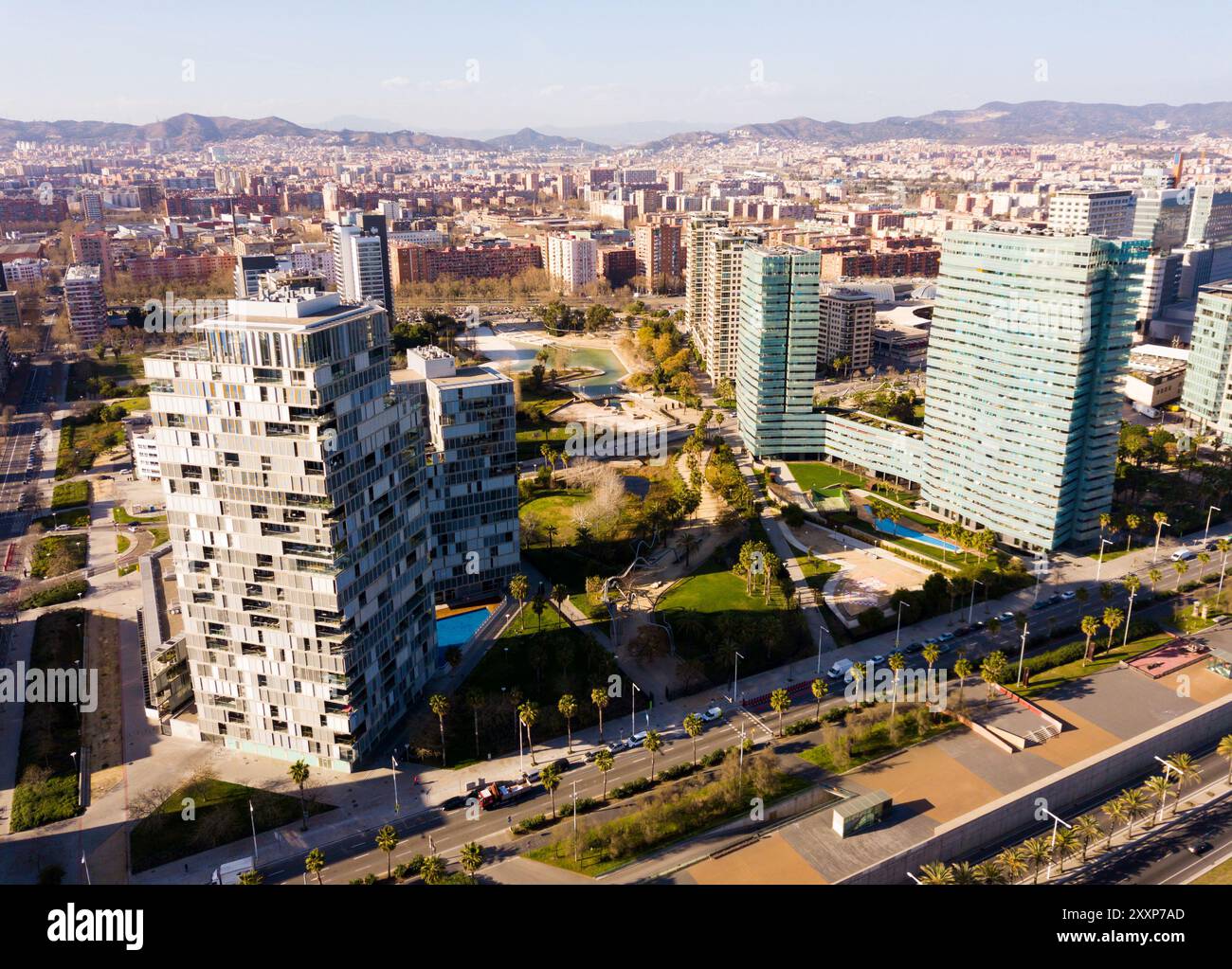 Aerial view of Diagonal Mar i el Front Maritim del Poblenou, Barcelona ...