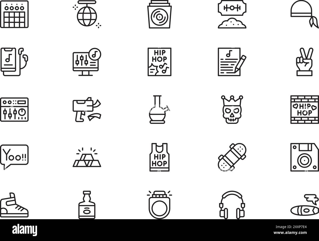 Hip hop icons collection is a vector illustration with editable stroke ...