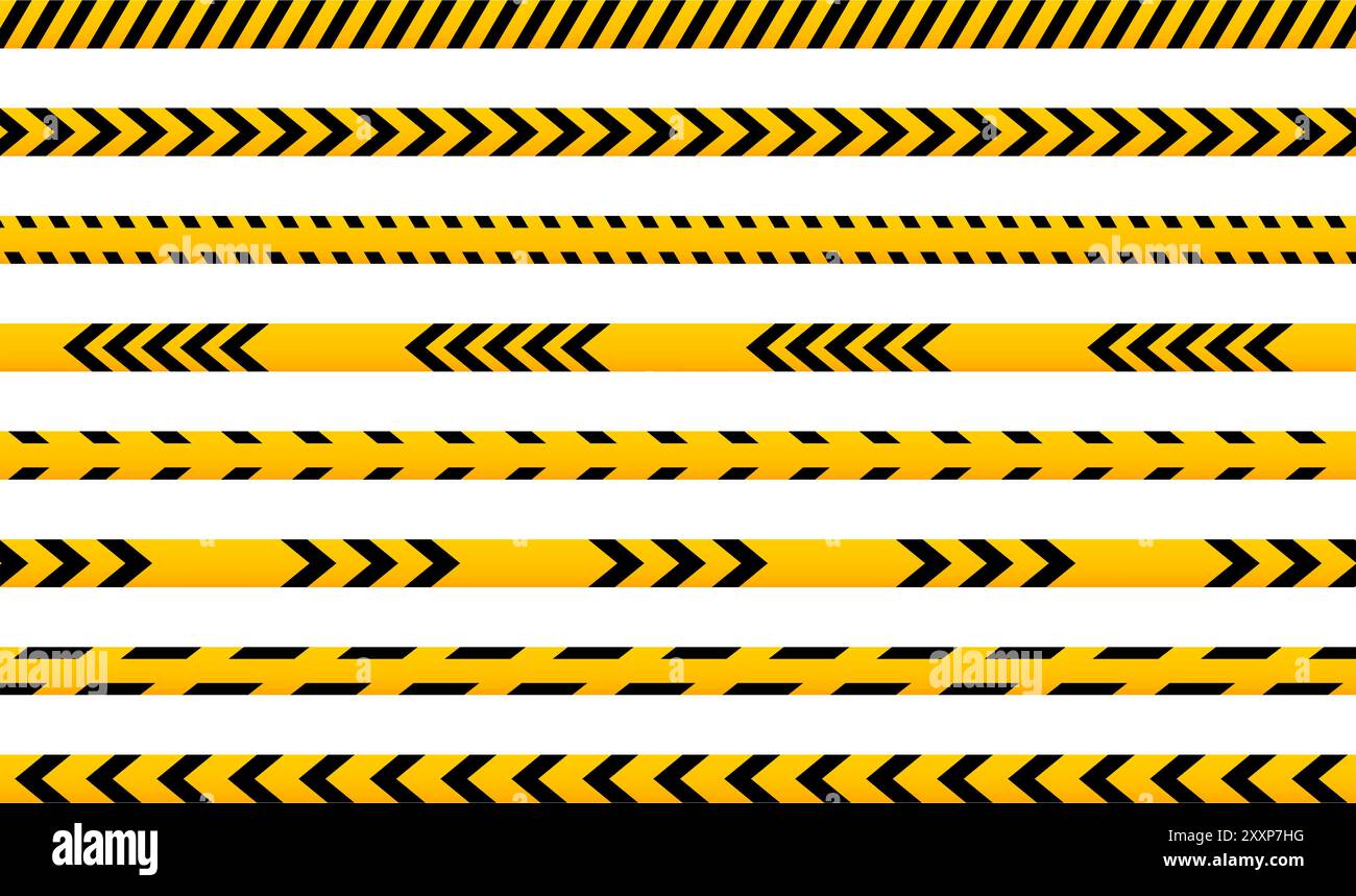 Set of different caution barricade tapes with black and yellow print ...