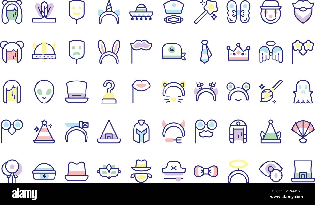 Costume party icons collection is a vector illustration with editable ...