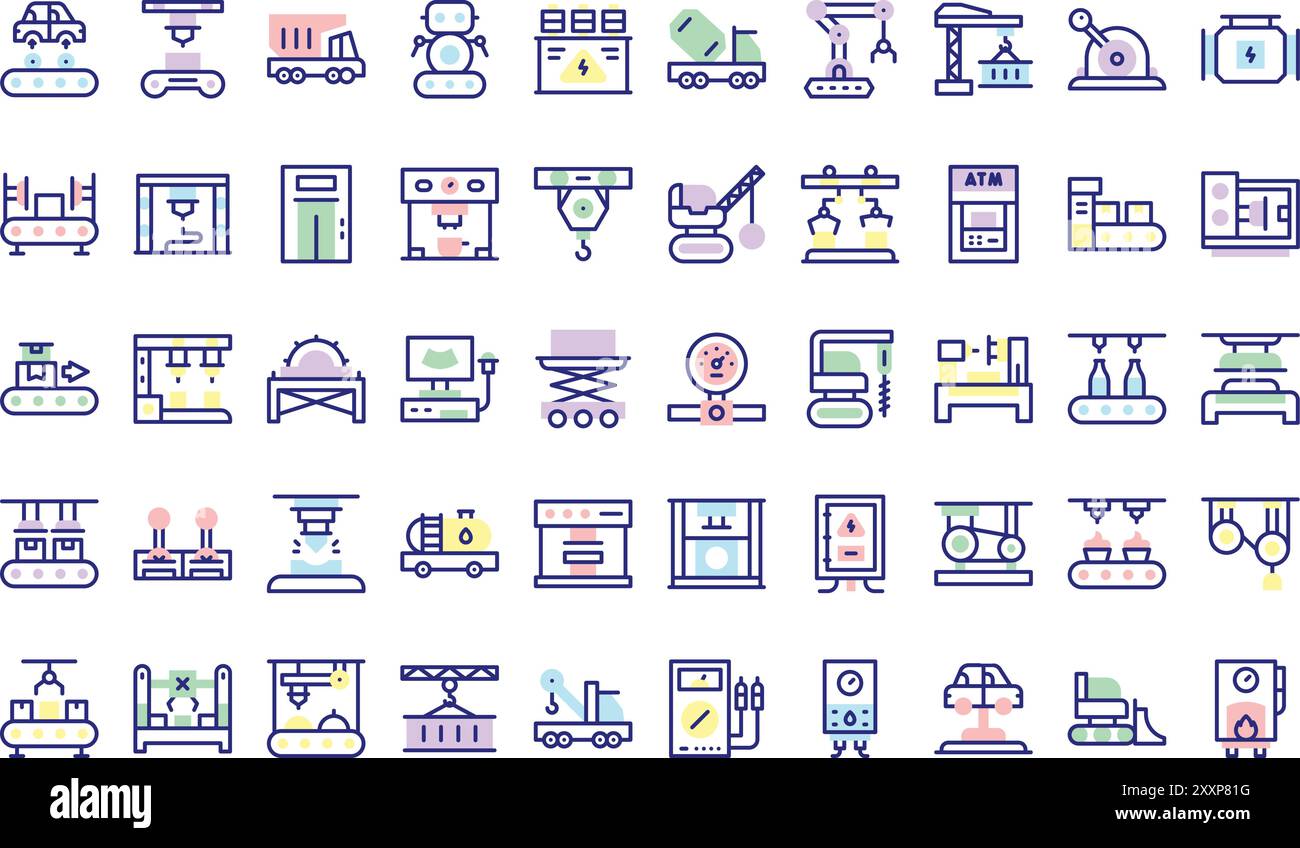 Machinery icons collection is a vector illustration with editable ...