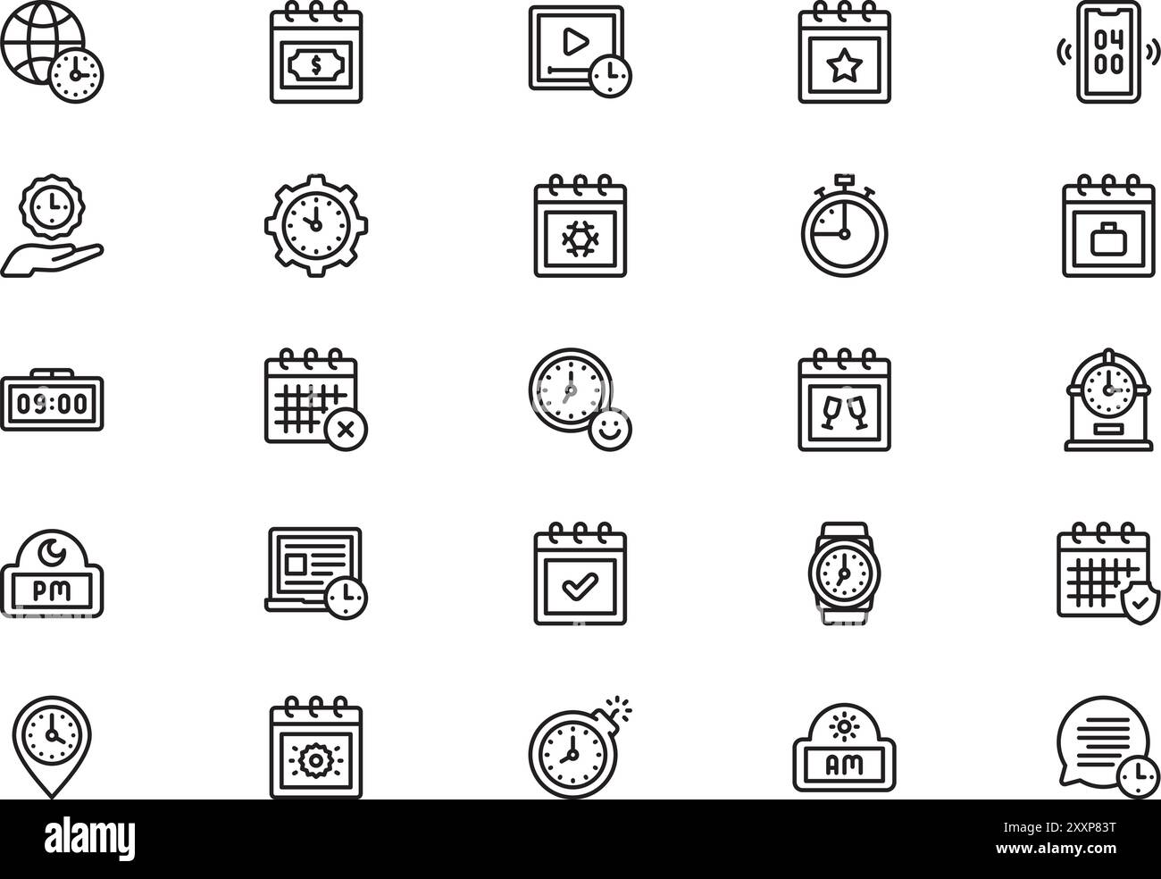 Time and date icons collection is a vector illustration with editable stroke Stock Vector Image ...