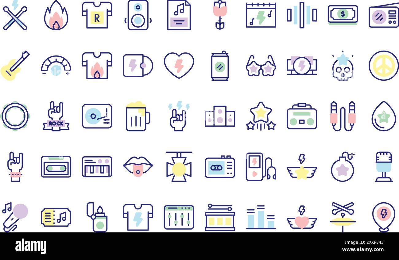 Rock and roll icons collection is a vector illustration with editable ...