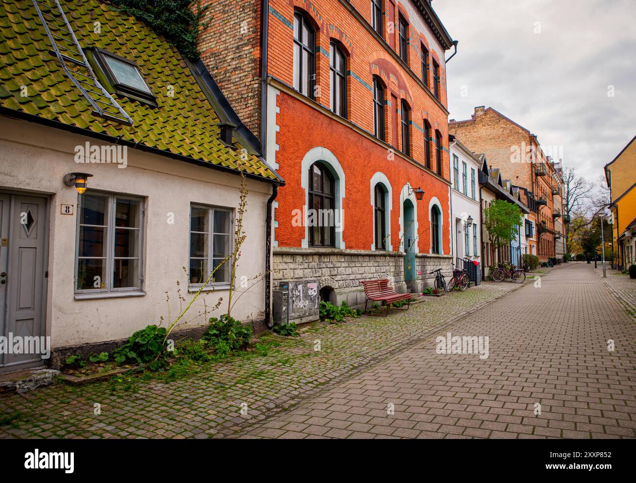 Colorful houses on Jakob Nilsgatan street at Gamla Vaster in Malmo ...