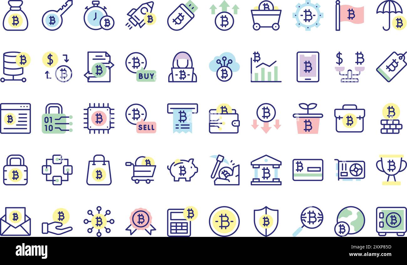 Bitcoin icons collection is a vector illustration with editable stroke ...