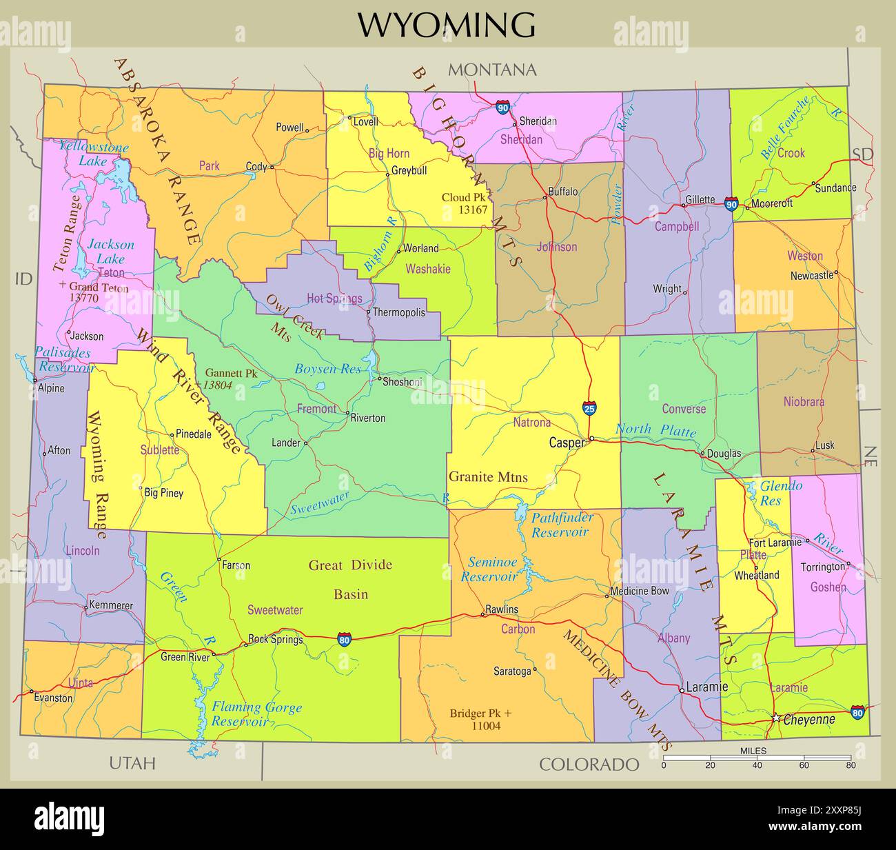 Wyoming county map Stock Vector Images - Alamy