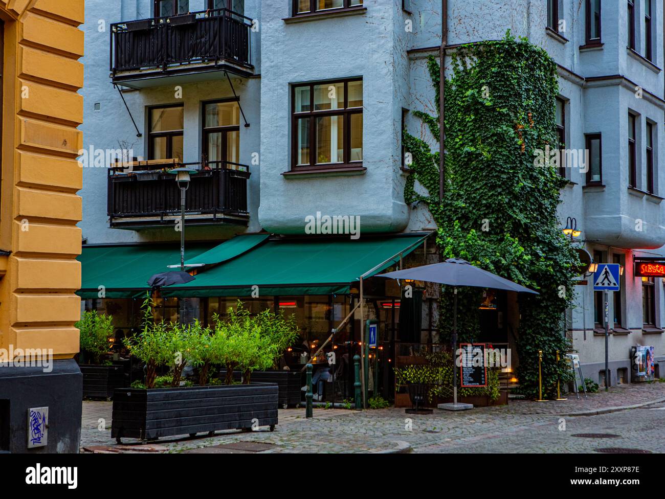 Blue house in street corner on Gamla Vaster, Malmo, Sweden Stock Photo ...
