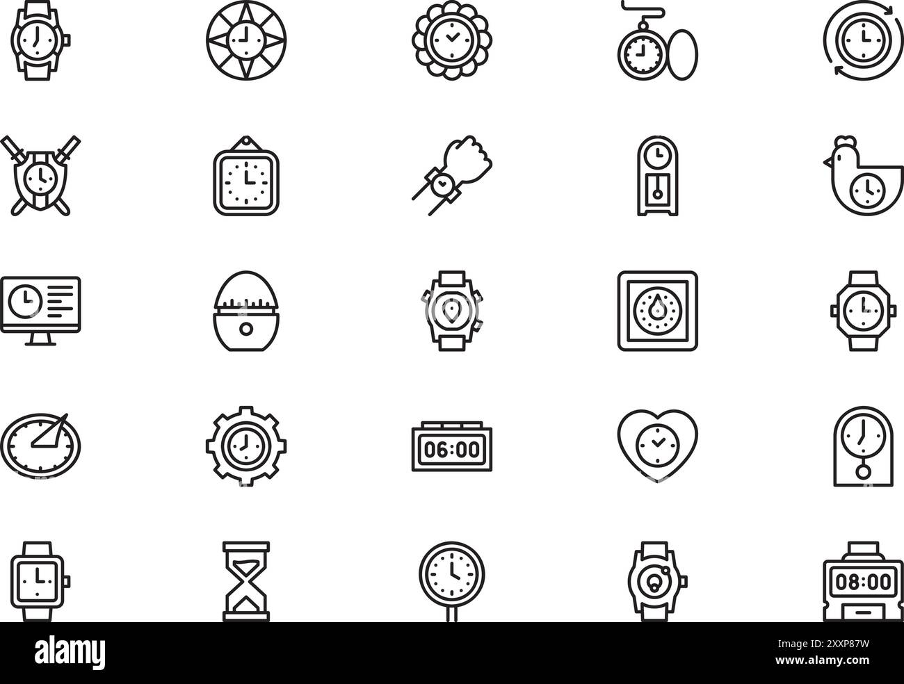 Watch and clock icons collection is a vector illustration with editable ...