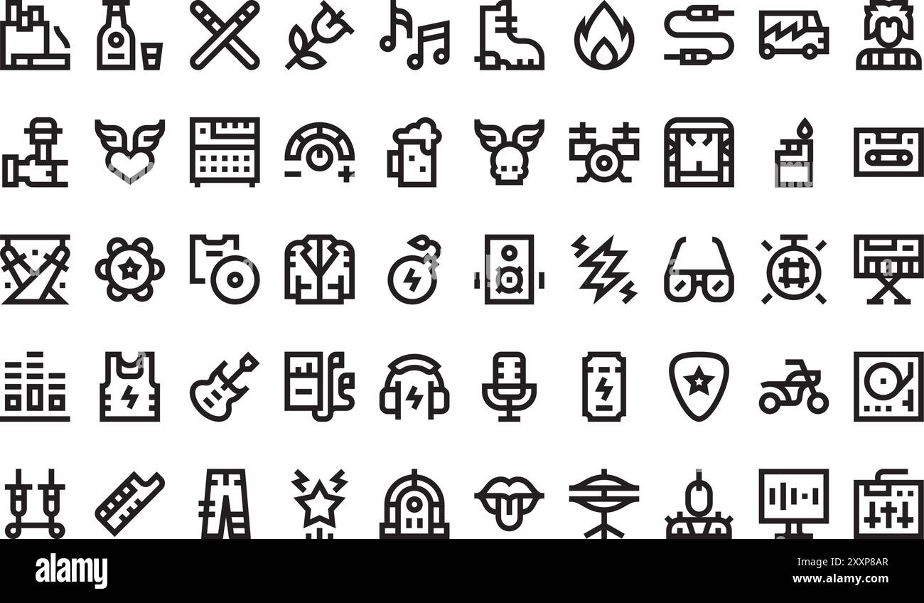 Rock and roll icons collection is a vector illustration with editable ...