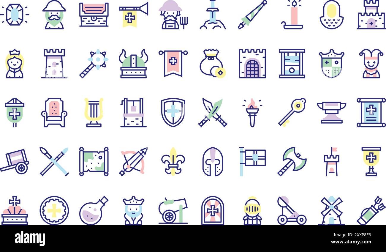Medieval icons collection is a vector illustration with editable stroke ...