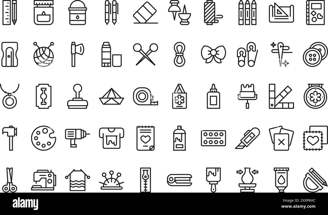 Crafting icons collection is a vector illustration with editable stroke ...