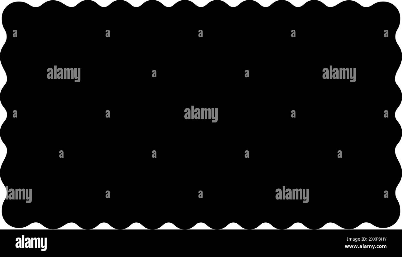 Rectangle shape with wavy edges. Rectangular form with scalloped borders. Empty black text box ...