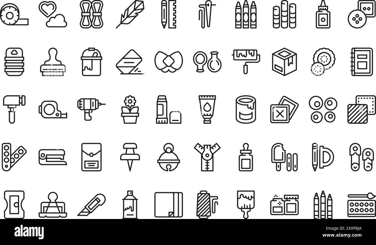 Art and craft supplies icons collection is a vector illustration with editable stroke Stock ...