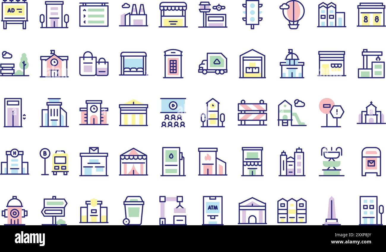 City life icons collection is a vector illustration with editable stroke Stock Vector Image ...