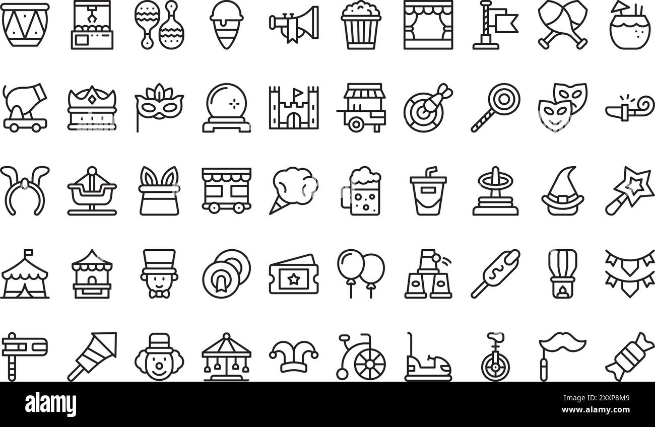 Carnival icons collection is a vector illustration with editable stroke ...
