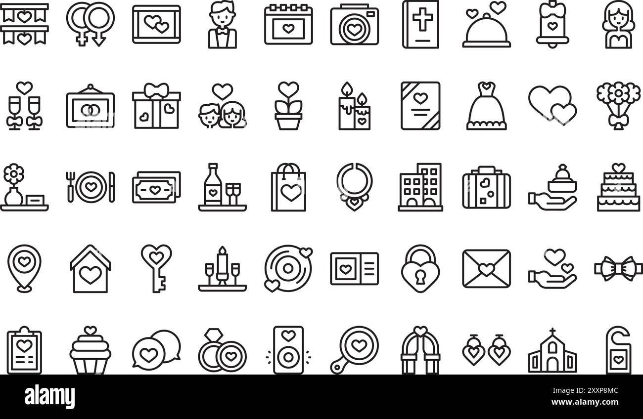 Wedding icons collection is a vector illustration with editable stroke ...