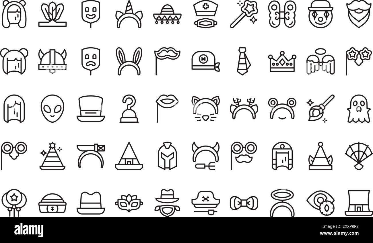 Costume party icons collection is a vector illustration with editable stroke Stock Vector Image ...