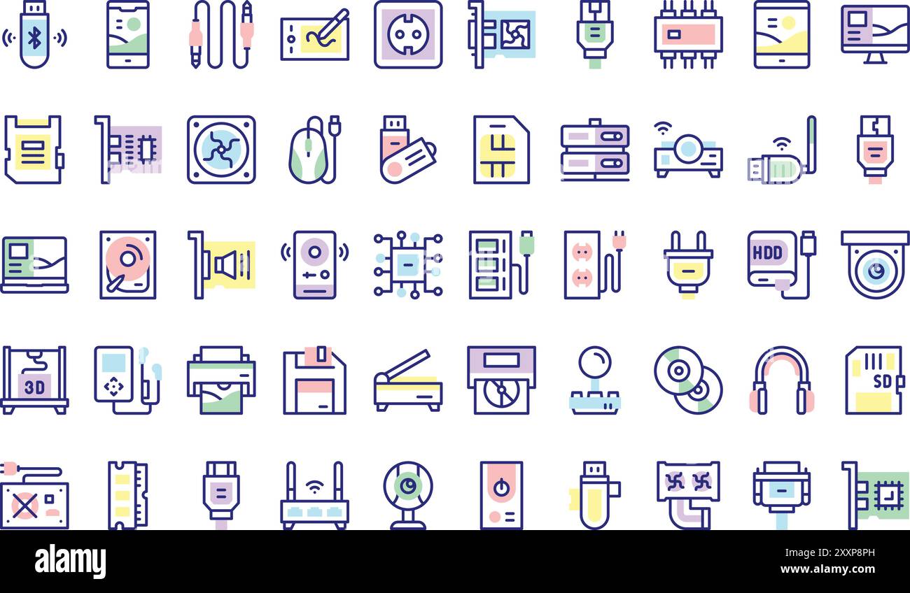 Hardware icons collection is a vector illustration with editable stroke ...