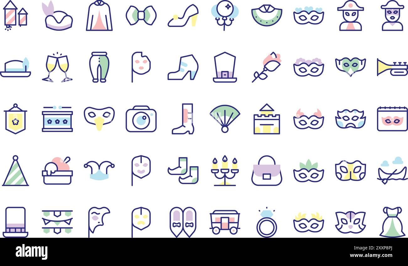 Venetian carnival icons collection is a vector illustration with editable stroke Stock Vector ...