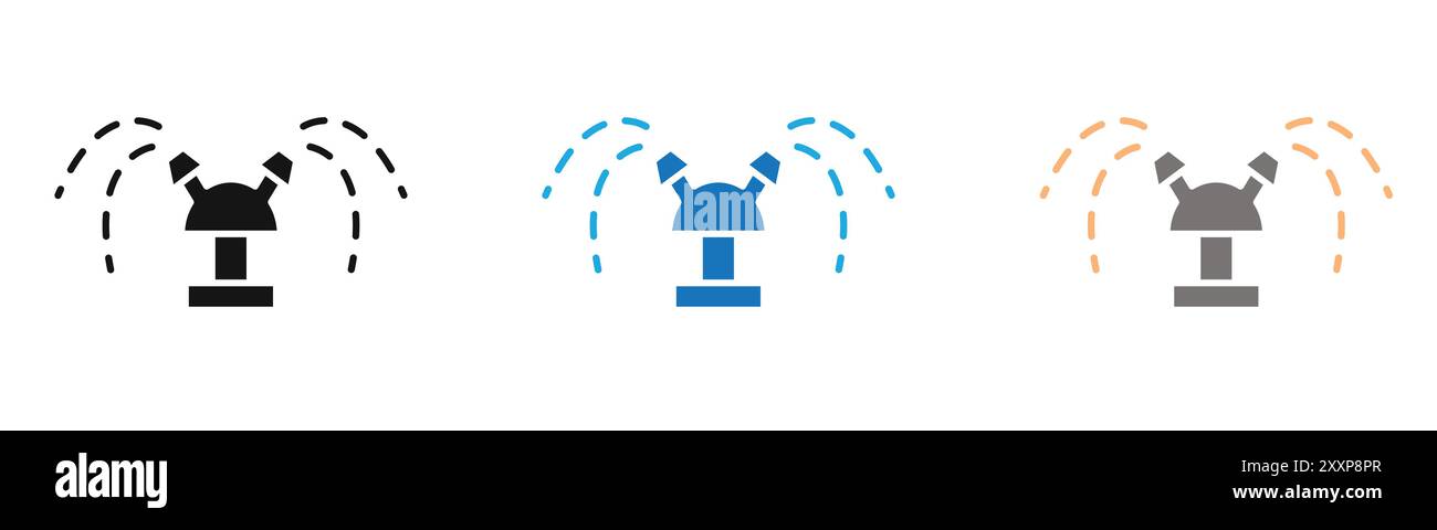 Automatic irrigation sprinklers icon outline collection or set in black ...