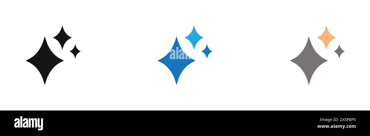 Diamond star icon outline collection or set in black and white Stock ...