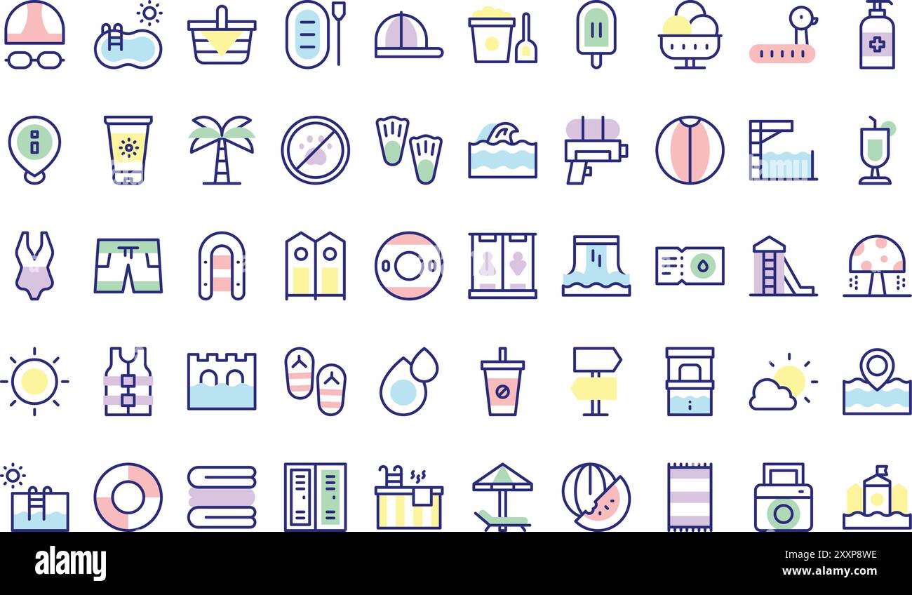 Water park icons collection is a vector illustration with editable ...