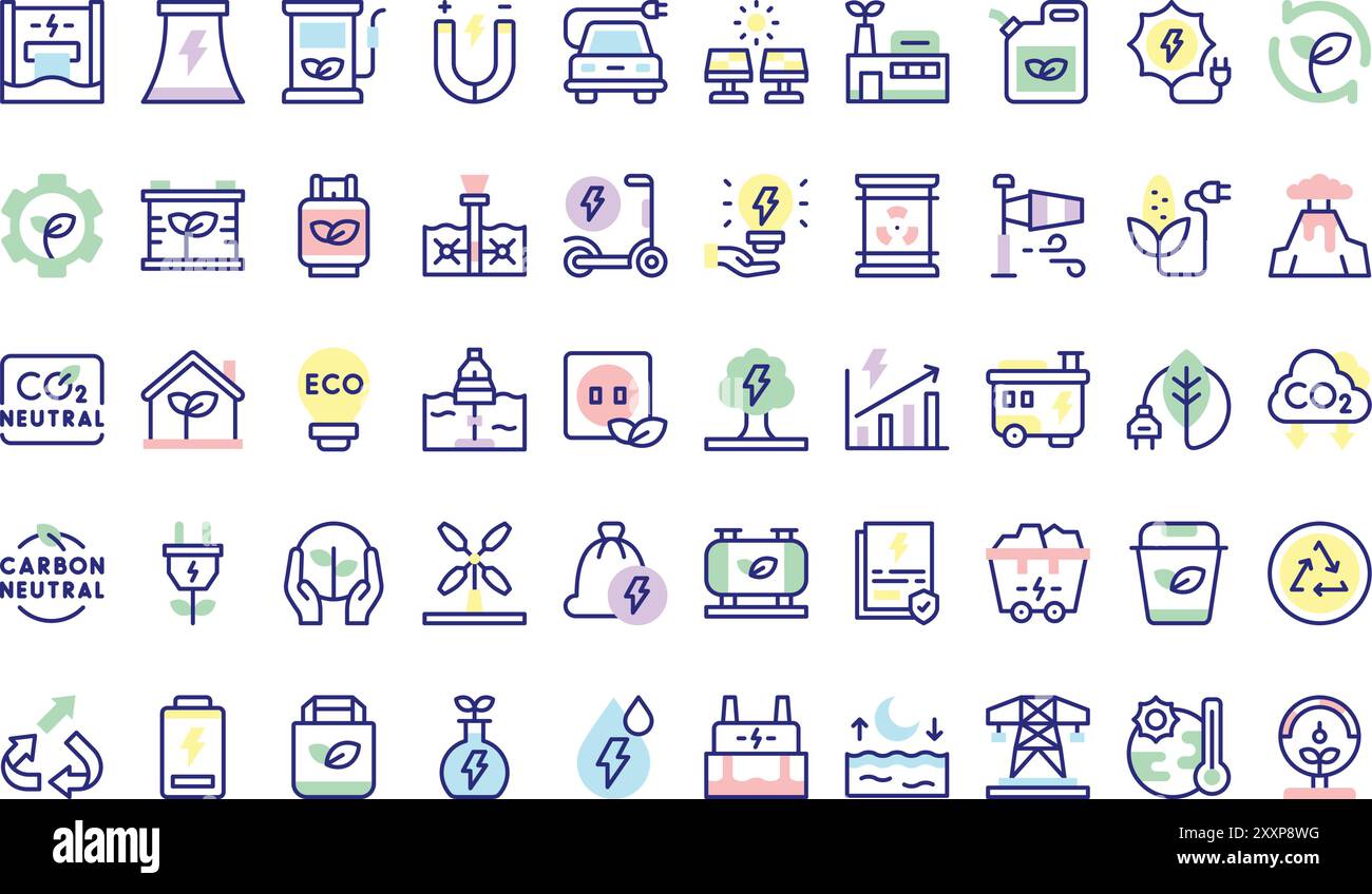 Renewable energy icons collection is a vector illustration with ...