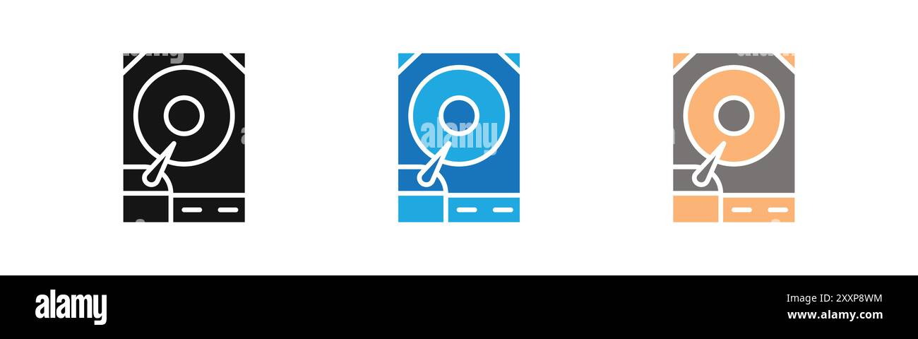 Hard disk drive icon outline collection or set in black and white Stock ...