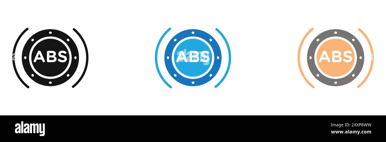 Automotive ABS icon outline collection or set in black and white Stock ...