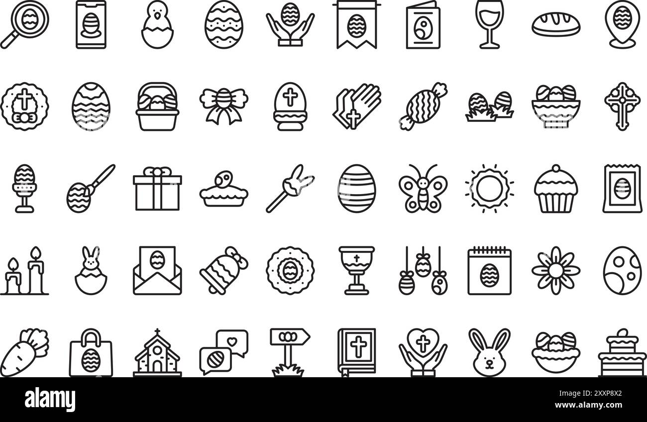 Easter icons collection is a vector illustration with editable stroke ...