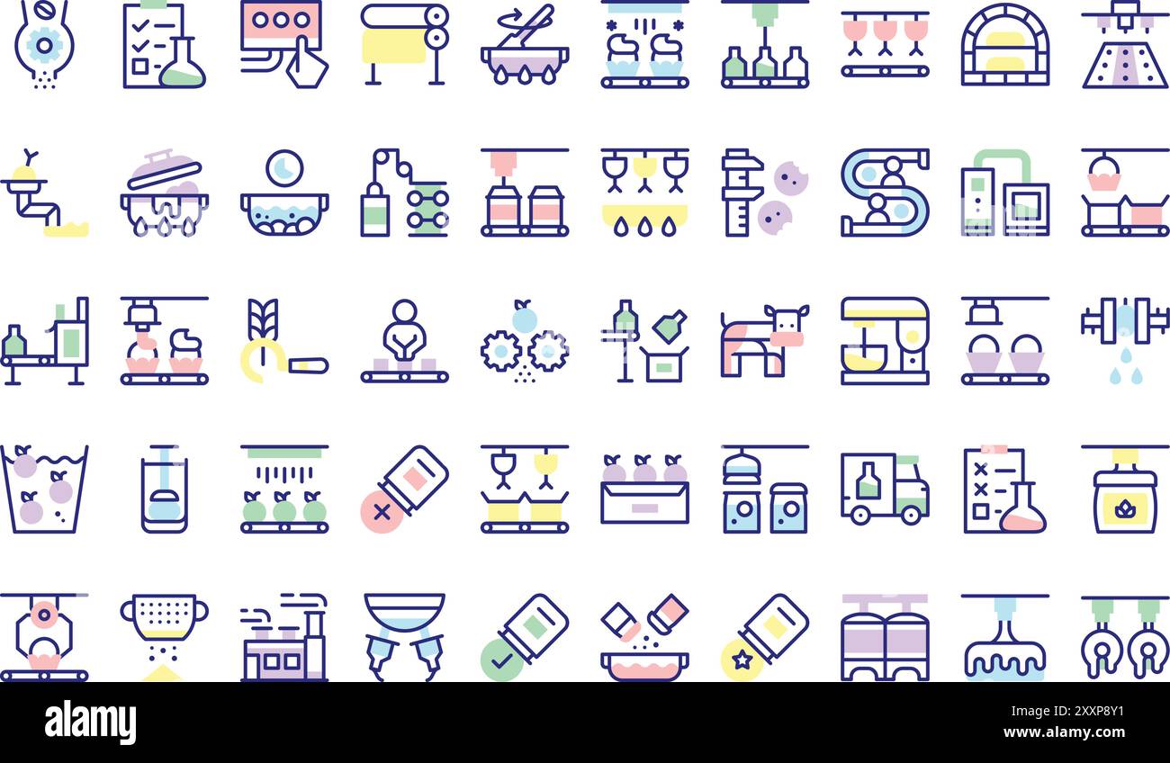 Food processing icons collection is a vector illustration with editable ...
