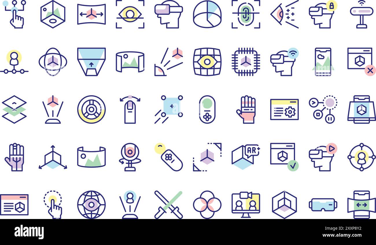 Virtual reality icons collection is a vector illustration with editable ...