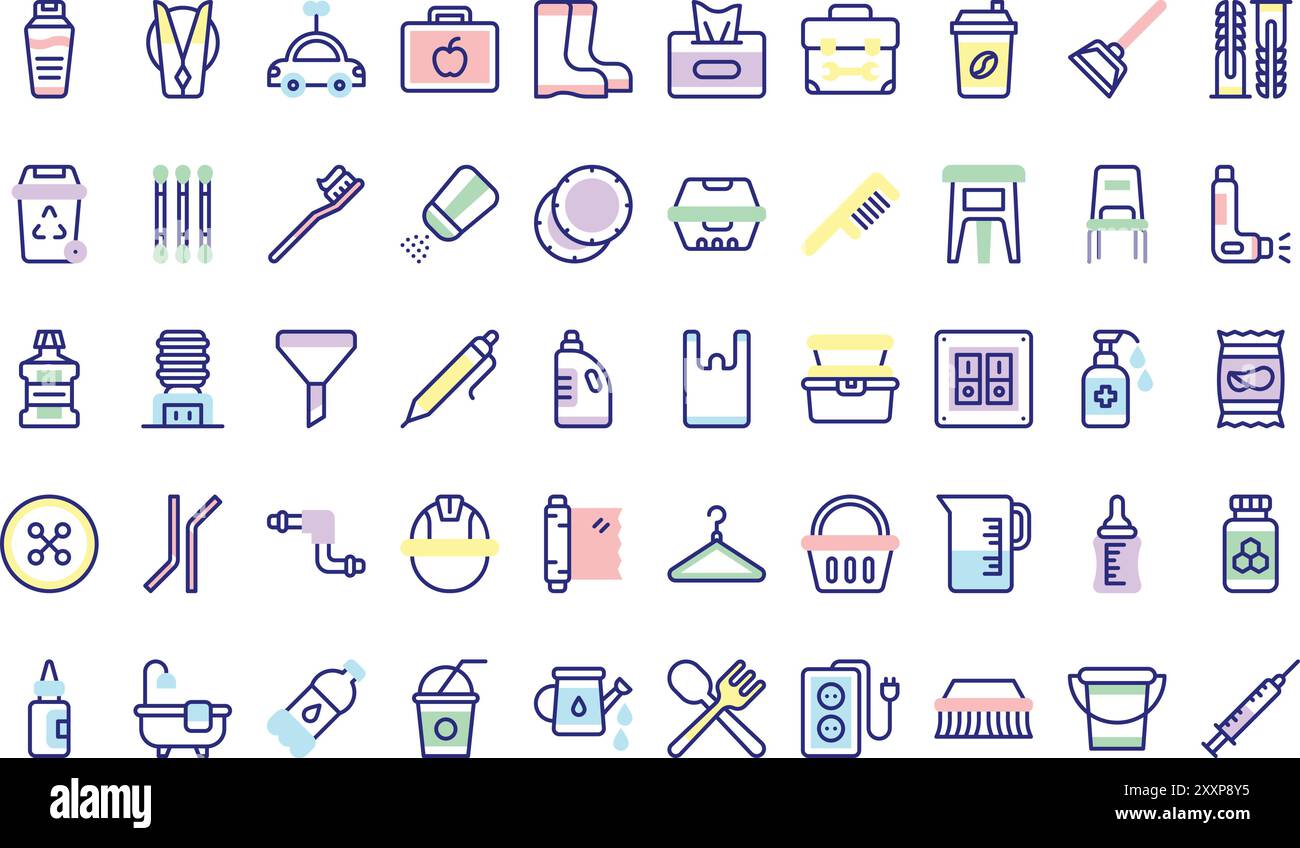 Plastic products icons collection is a vector illustration with editable stroke Stock Vector ...