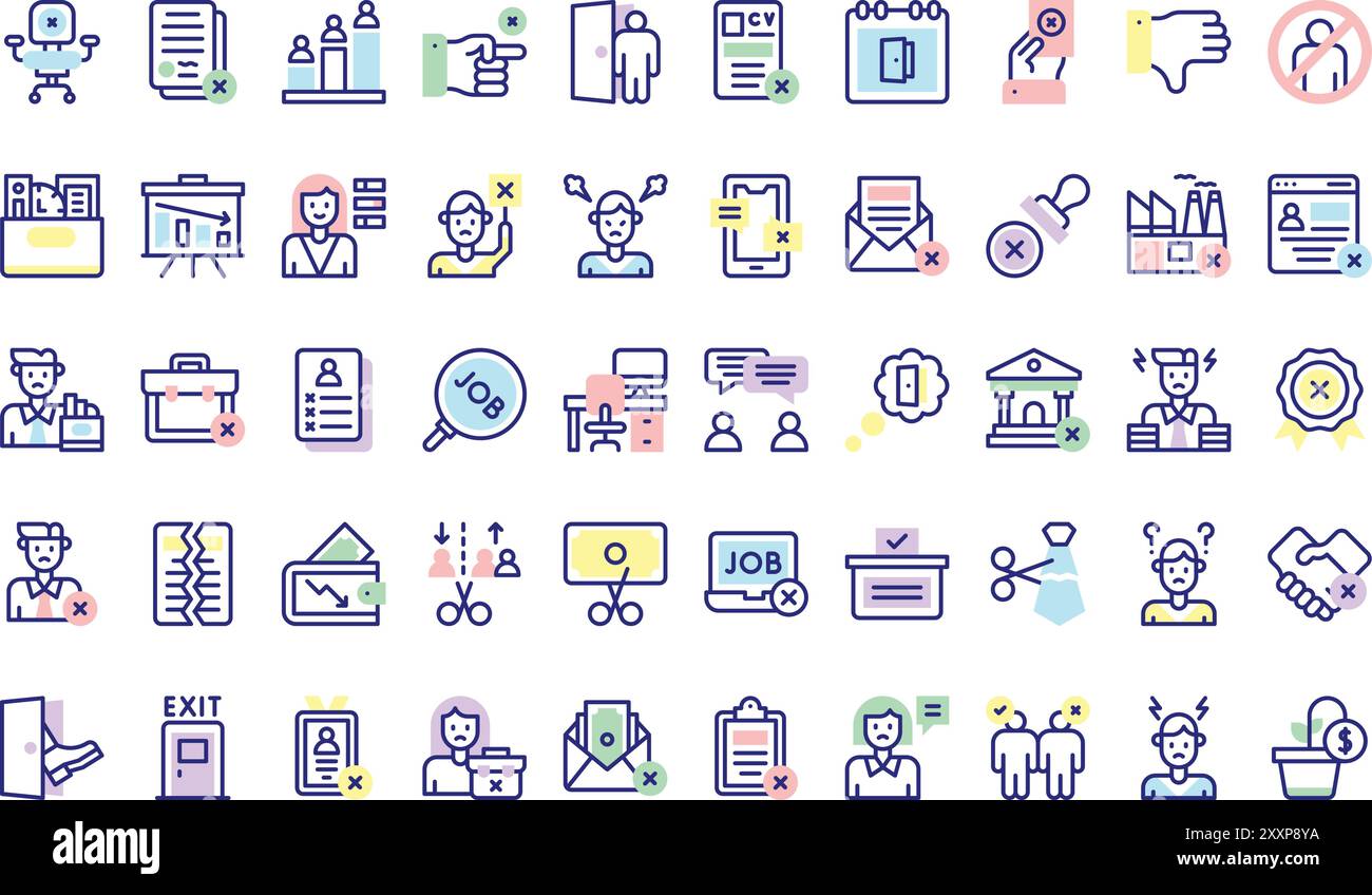 Dismissal icons collection is a vector illustration with editable ...