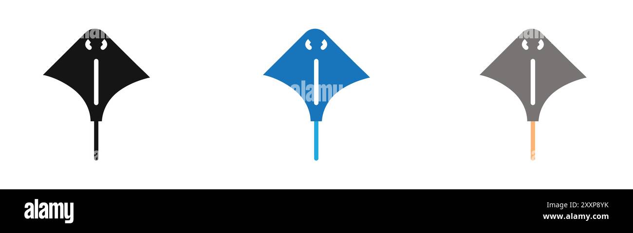 Bat Ray Fish icon outline collection or set in black and white Stock ...