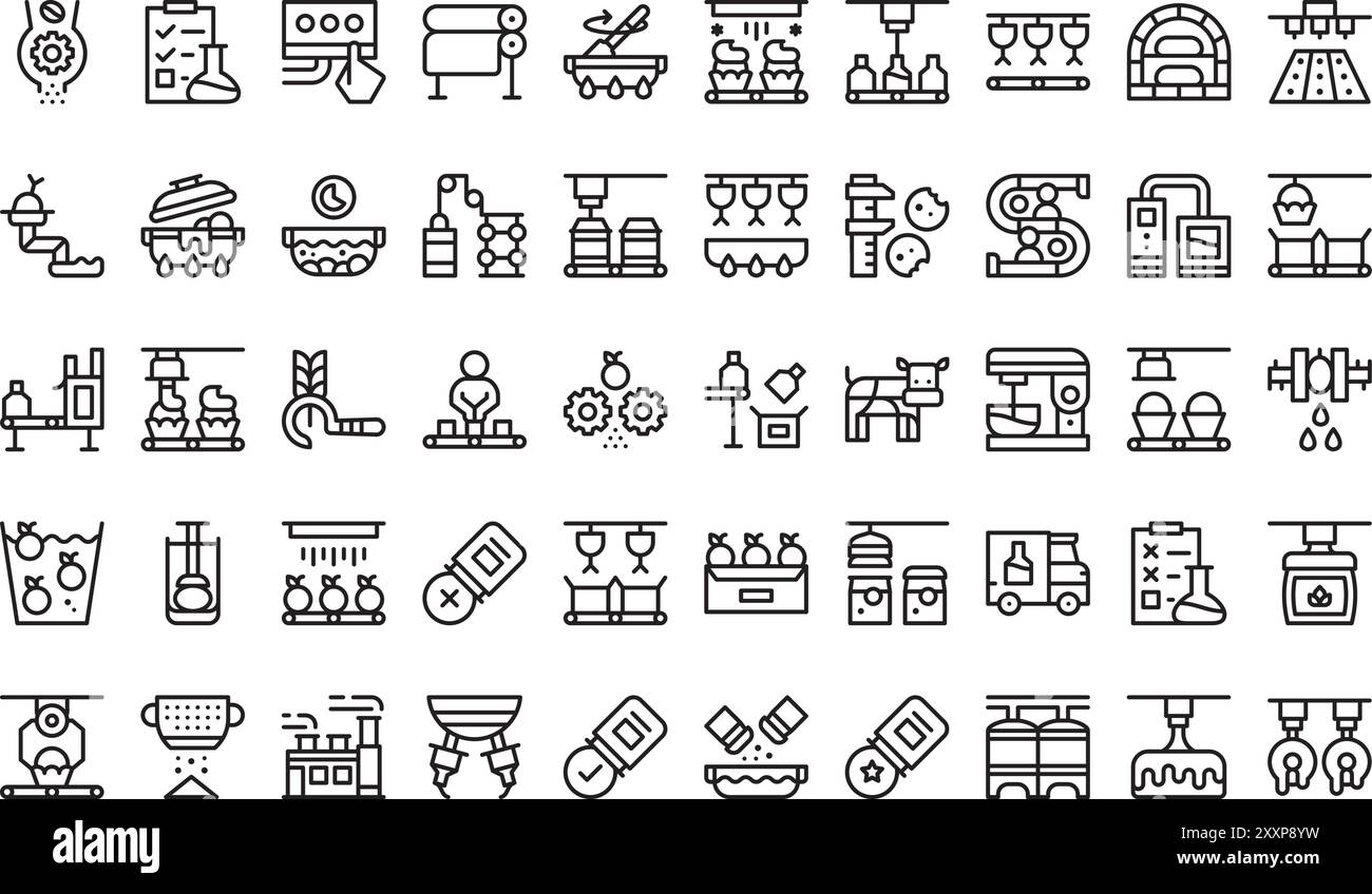 Food processing icons collection is a vector illustration with editable ...