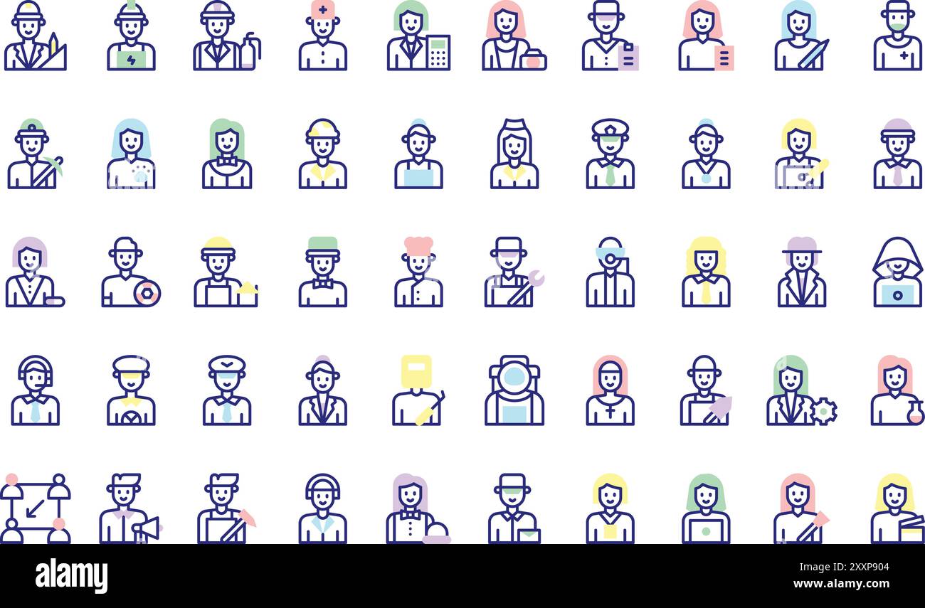 Jobs and professions icons collection is a vector illustration with ...