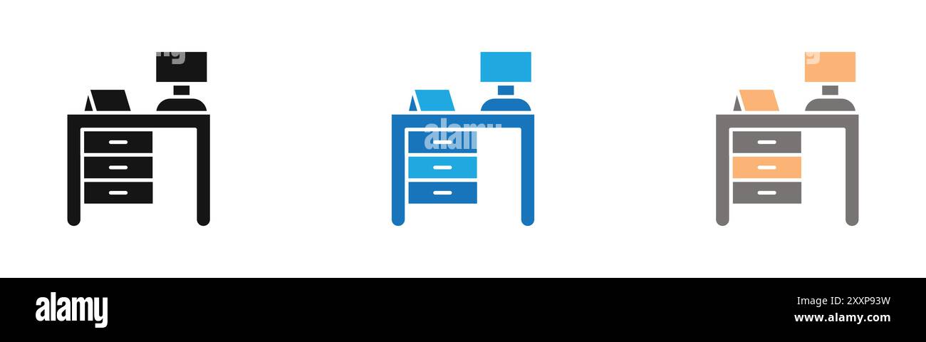 desk icon outline collection or set in black and white Stock Vector ...