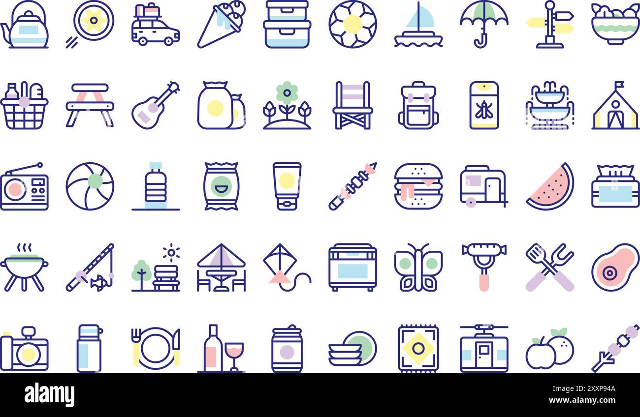 Picnic icons collection is a vector illustration with editable stroke ...