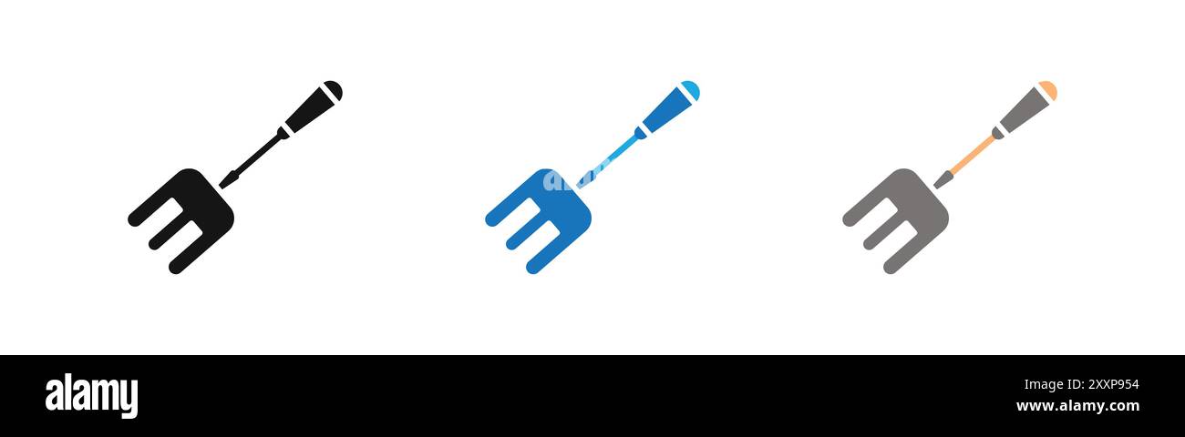 Garden fork icon outline collection or set in black and white Stock ...