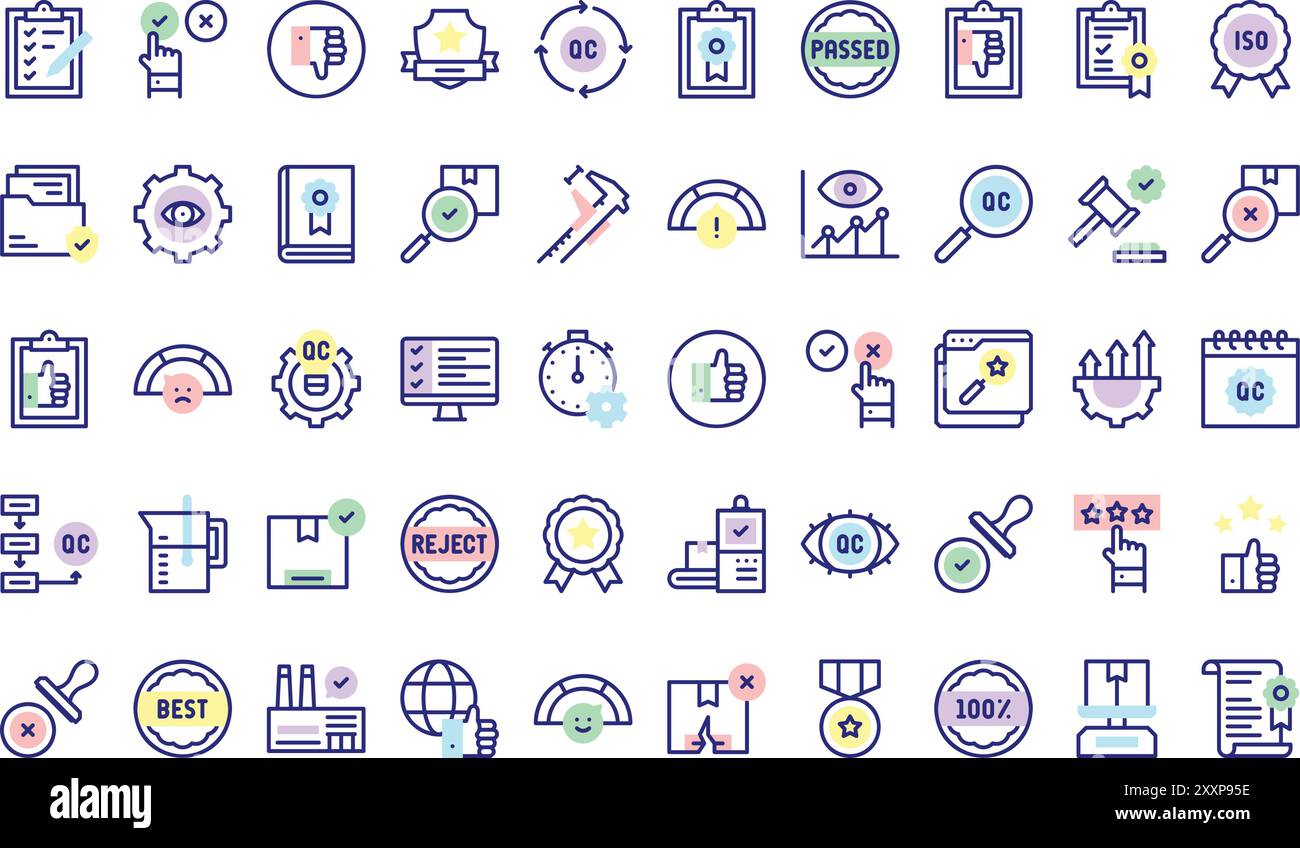 Quality control icons collection is a vector illustration with editable ...