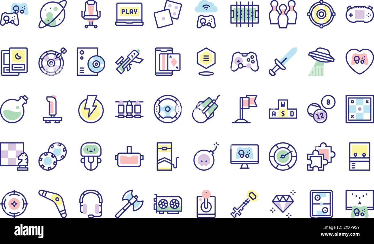 Gaming icons collection is a vector illustration with editable stroke ...