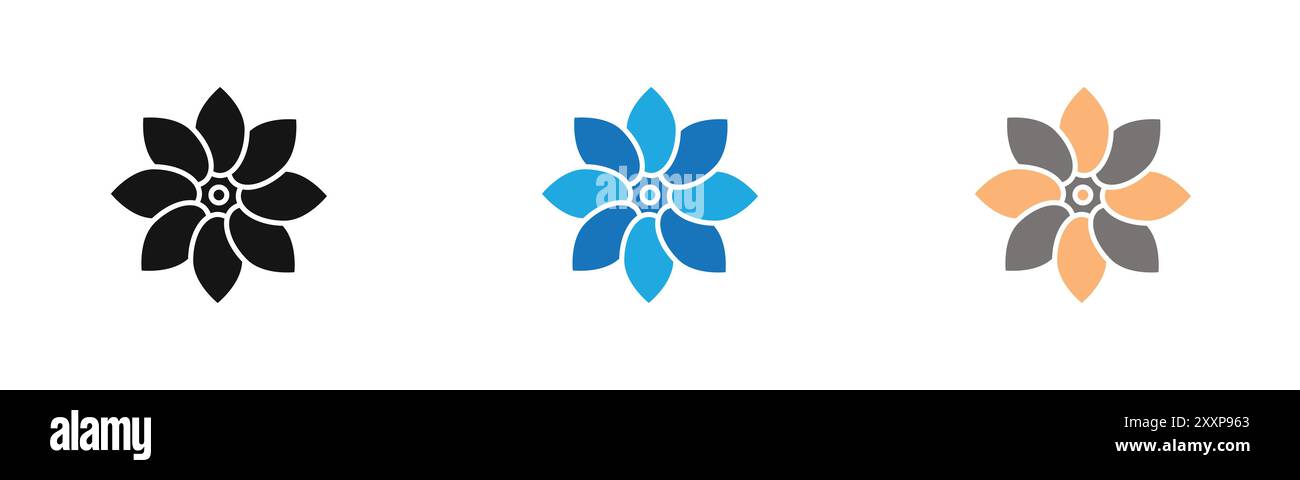 Flower icon outline collection or set in black and white Stock Vector ...