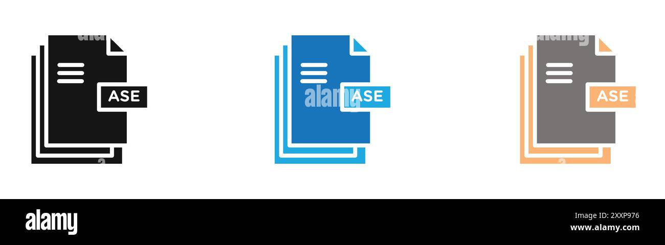 ASE file document icon outline collection or set in black and white ...